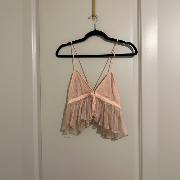 Tops | Baby Pink Ruffle Cropped Brami Flow Top | Poshmark